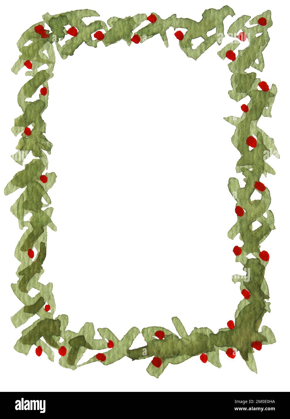 hand painted watercolor green christmas decoration frame with red ...