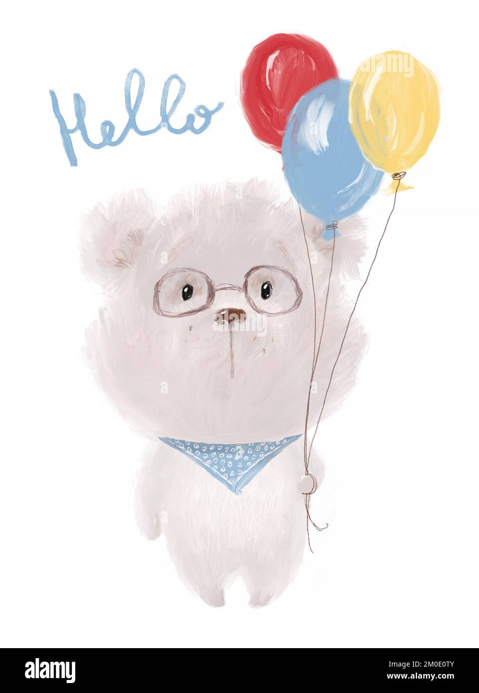 Hello Cute little white bear with glasses with colorful balloons, cute ...