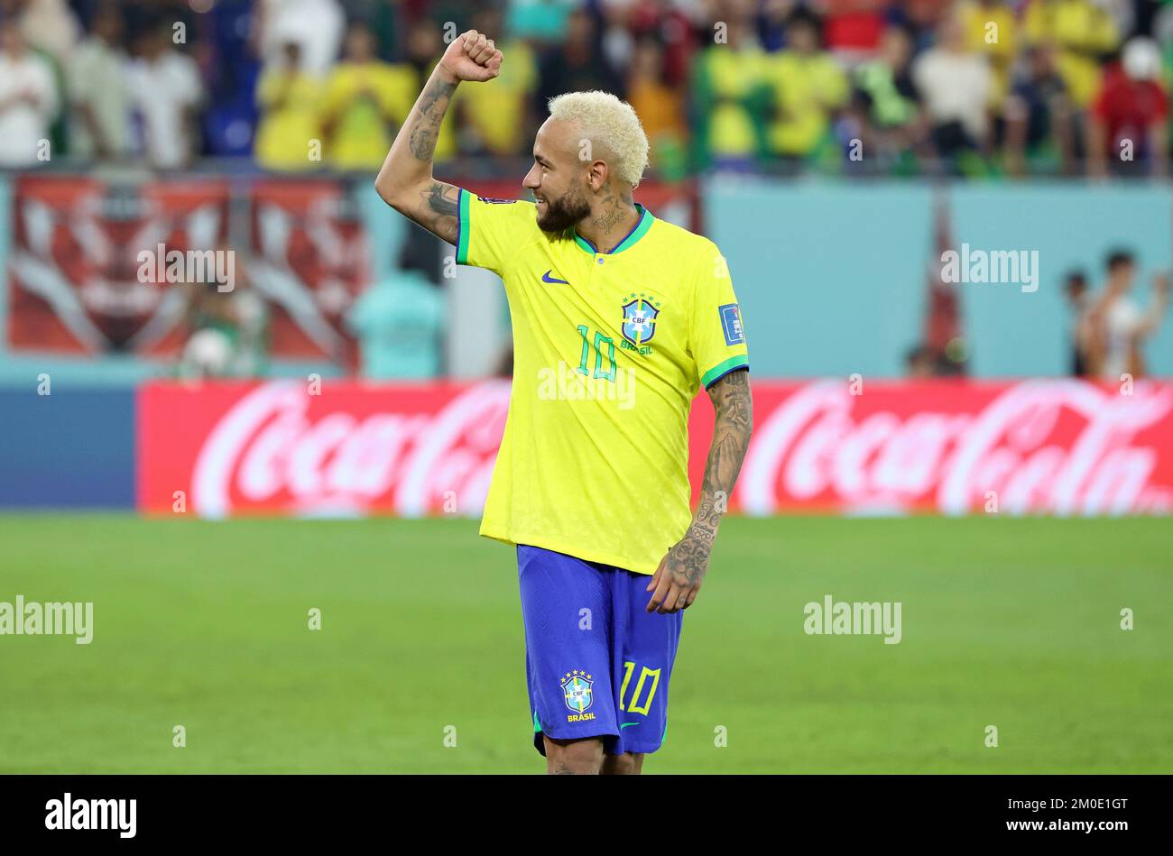 Neymar Jr of Brazil celebrates the victory following the FIFA World Cup ...
