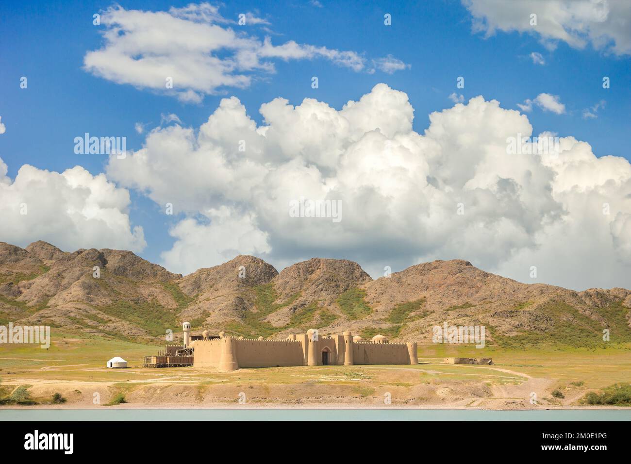 Medieval Turkic castle on the Ili river in the Tamgaly tas tract of the ...