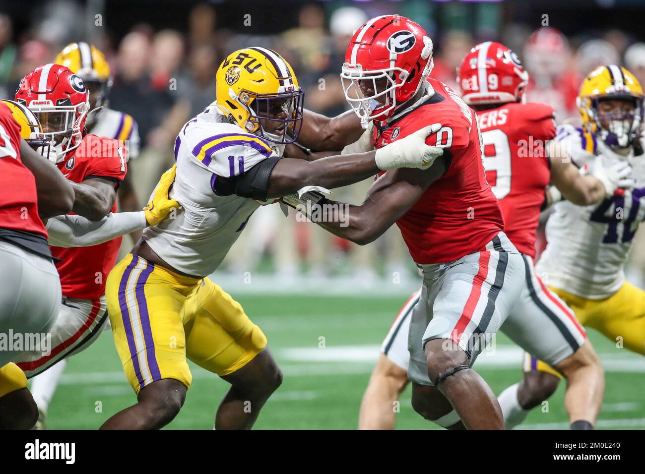 December 03, 2022: LSU defensive end Ali Gaye (11) tries to get around ...