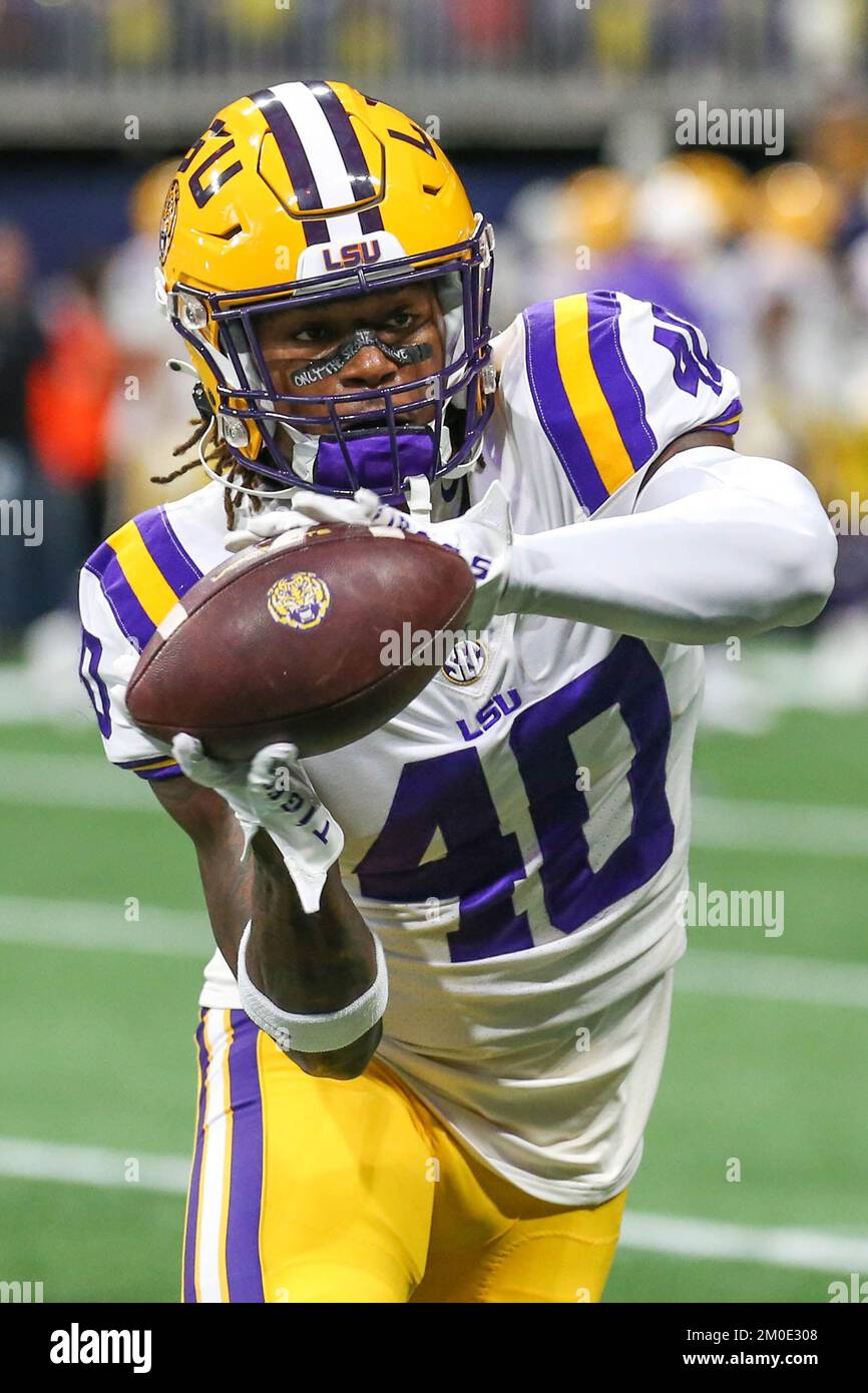 December 03, 2022: LSU's Harold Perkins Jr. (40) looks a ball in during ...