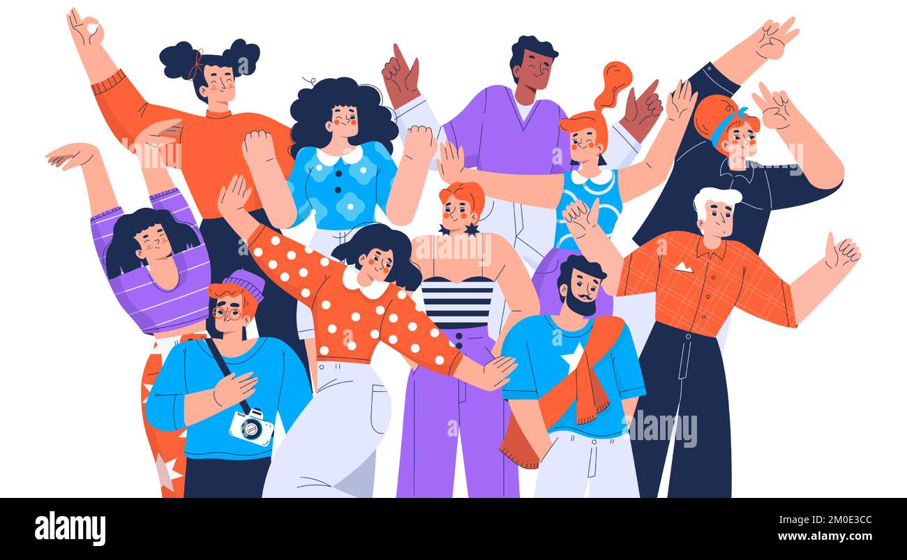 Young people crowd, group of friends, students community or team ...