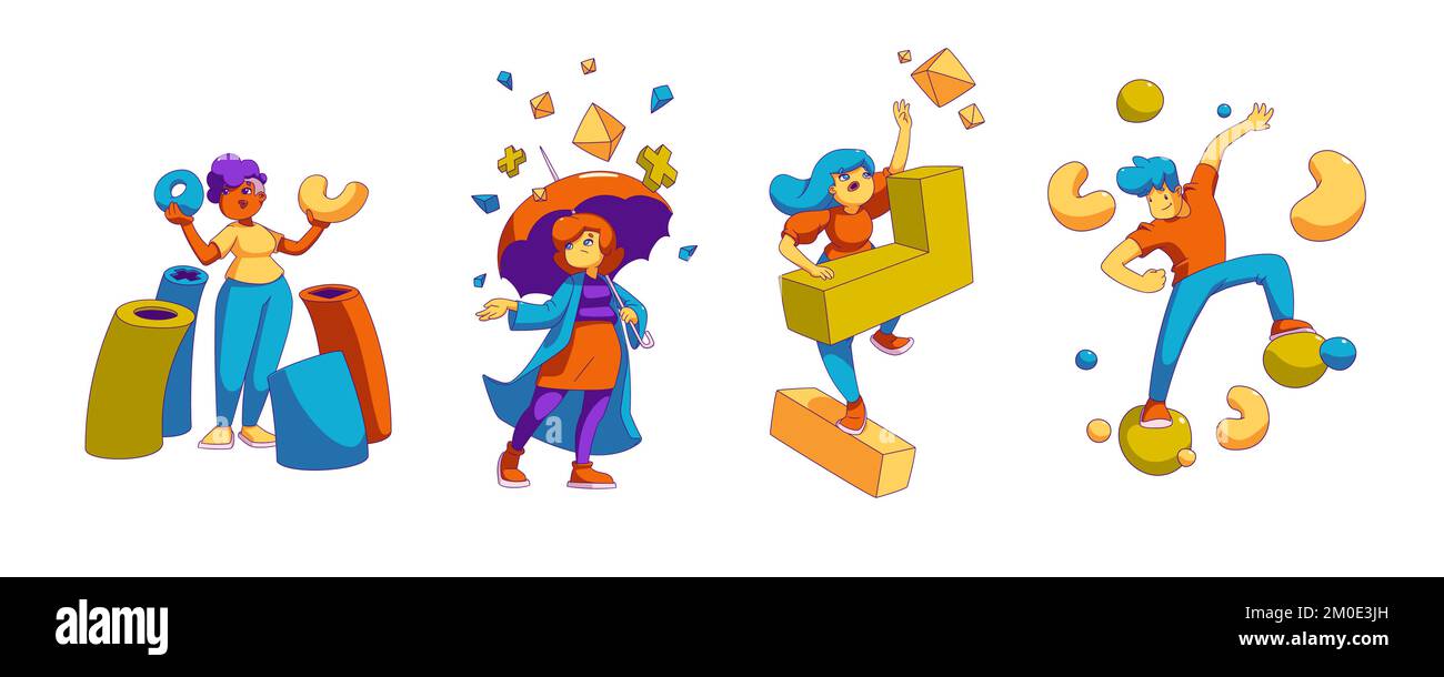 People With Geometric Shapes Concept Of Work Organize Creative Solution Balance And