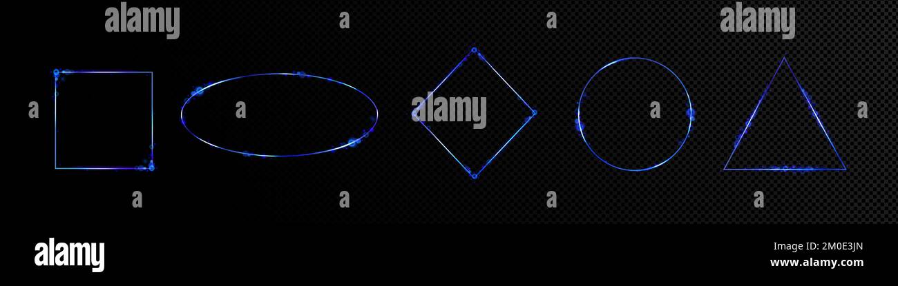 Blue neon light frames, empty banners with luminous effect isolated on ...