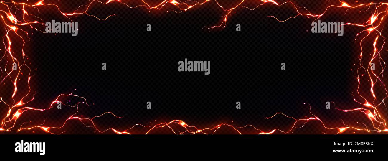 Realistic orange lightning frame png isolated on transparent background ...