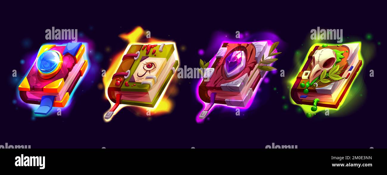 Fantasy magic books of spells. Witches or wizards books with covers ...