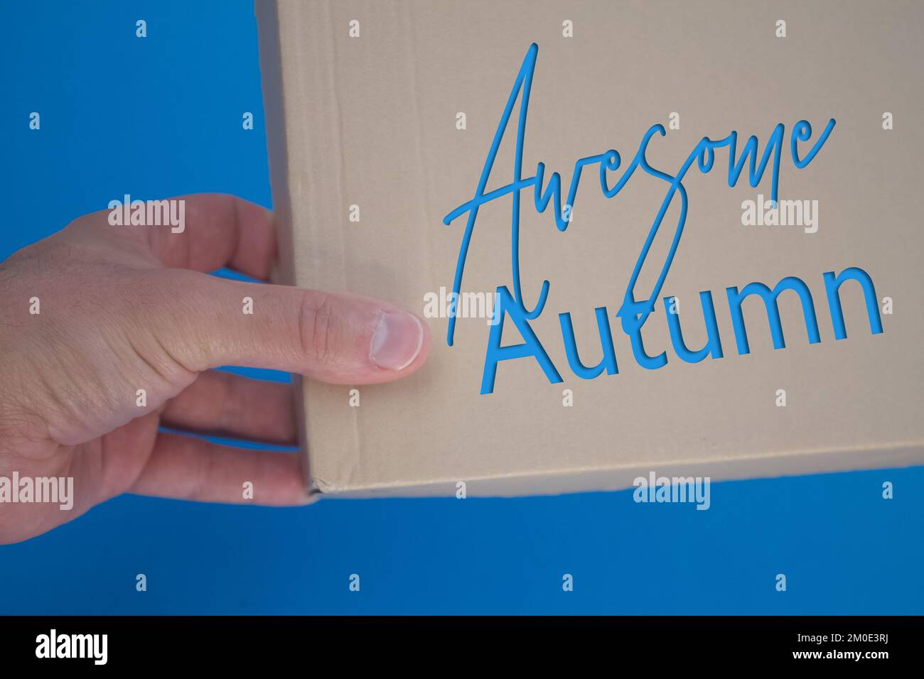 Awesome Autumn word with cardboard box. Brown folded card box Stock ...