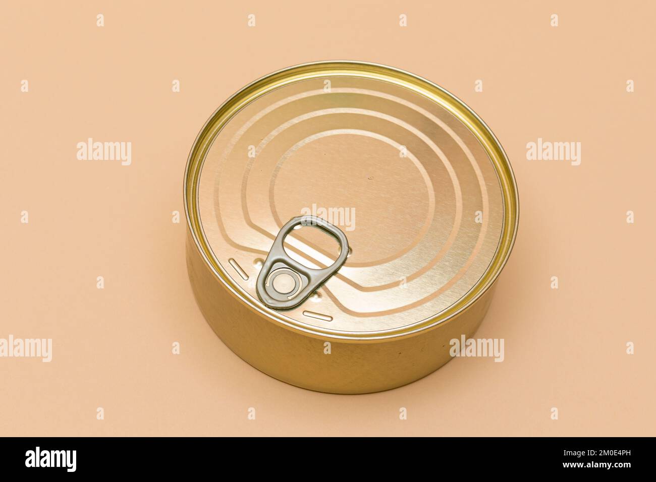 Unopened Tin Can with Blank Edge on Beige Background. Canned Food ...