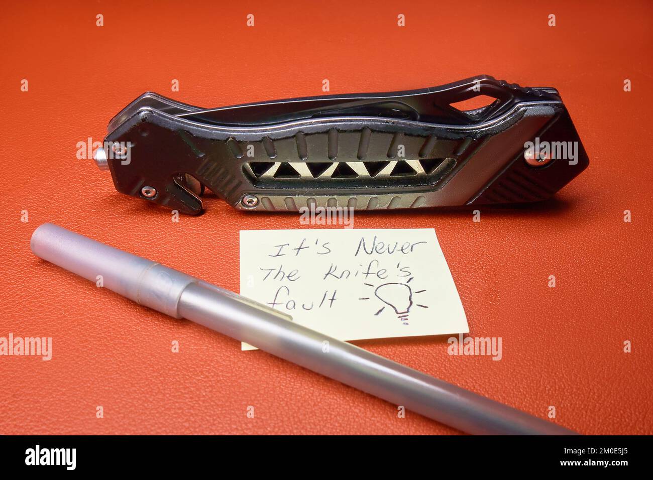 it's never the knifes fault sticky note and pen. think about it it's ...