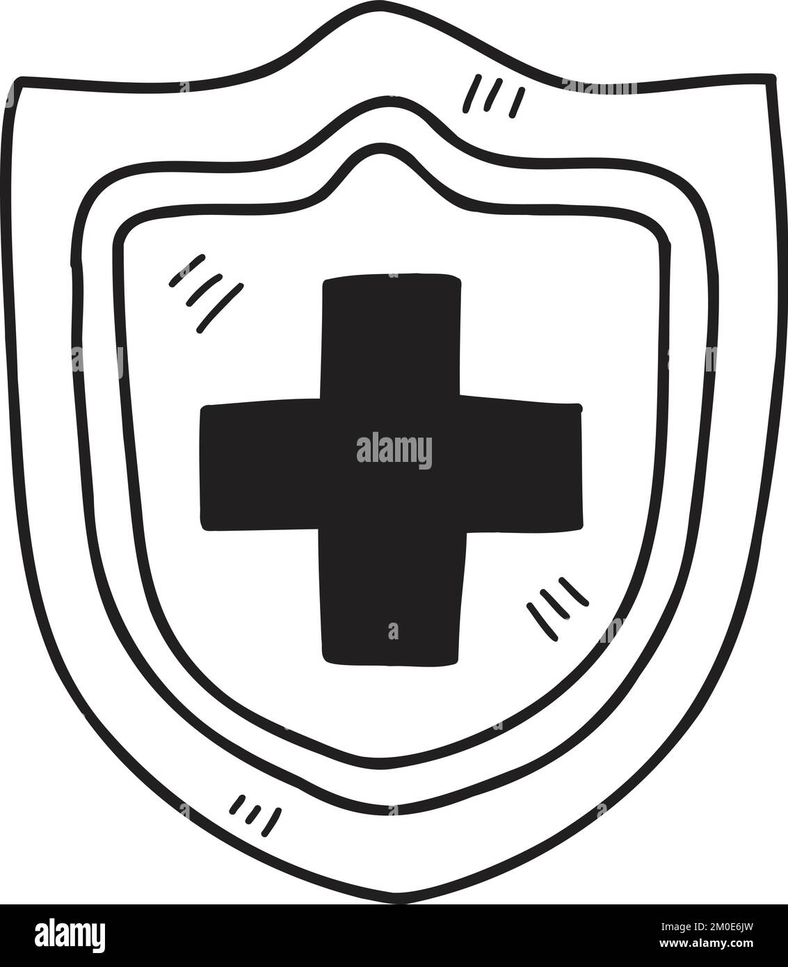 Hand Drawn shield and plus sign illustration isolated on background ...