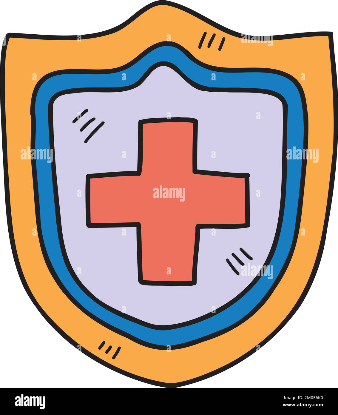 Hand Drawn shield and plus sign illustration isolated on background ...