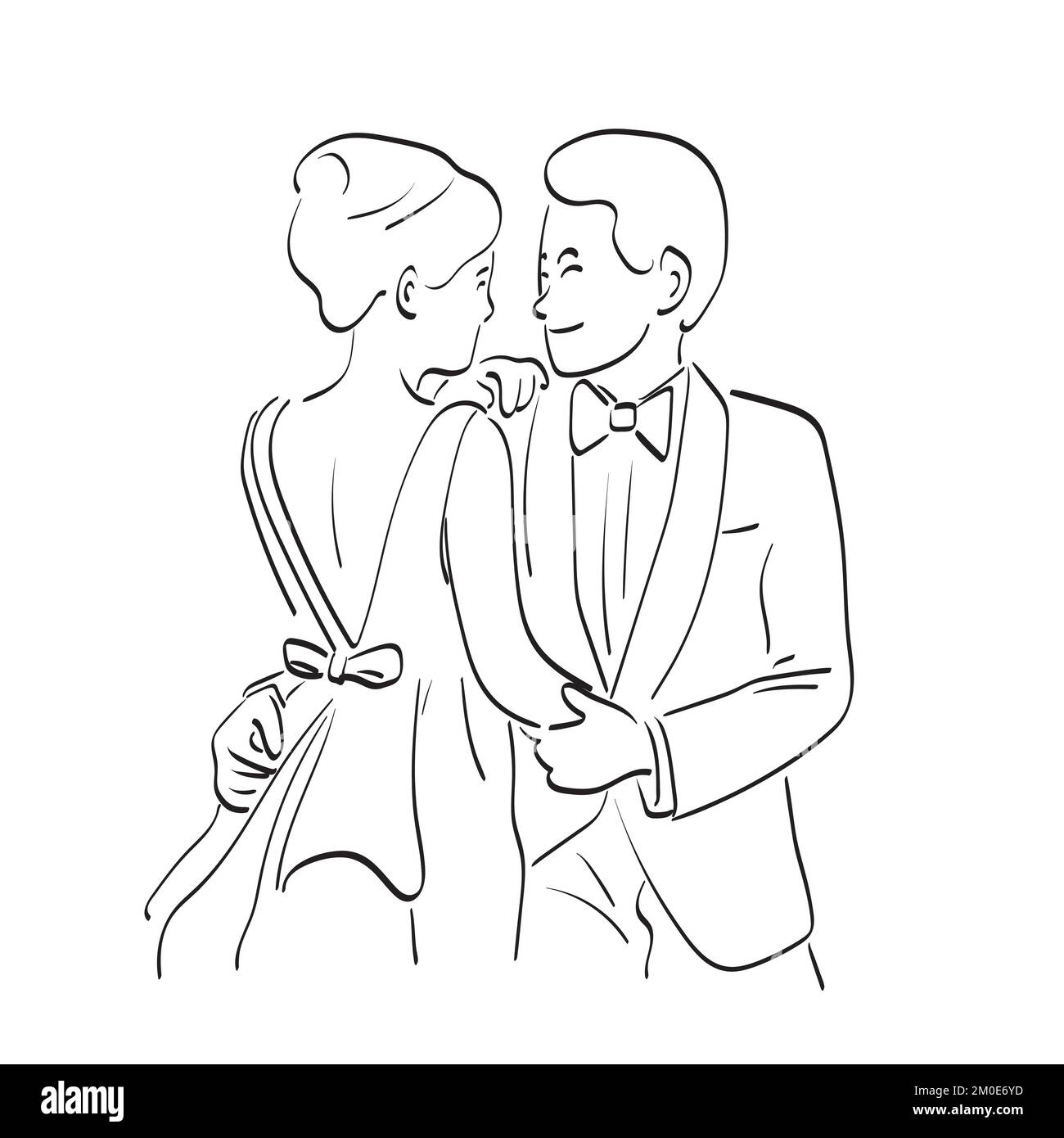 line art portrait of a young couple in wedding illustration vector hand ...