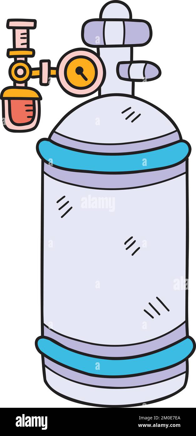 Hand Drawn oxygen Cylinder illustration isolated on background Stock ...