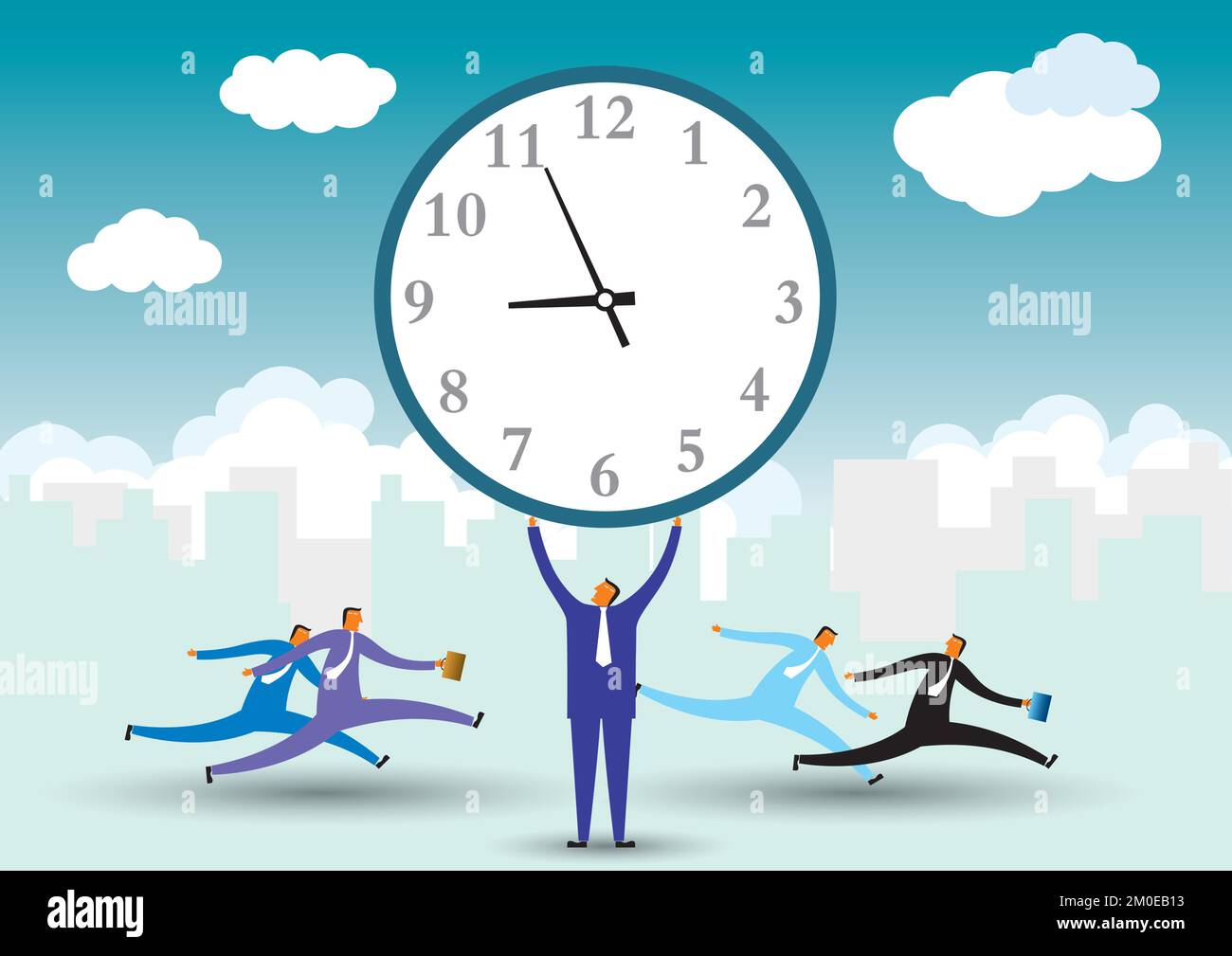 A vector of businessman holding clock in background of running people ...