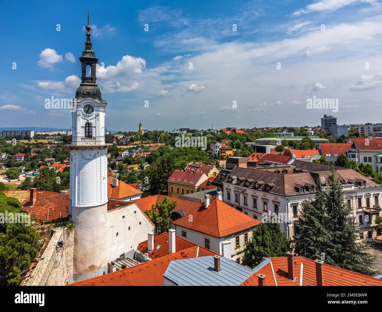 Veszprem, Hungary - Aerial view of the Fire-watch tower at Ovaros ...