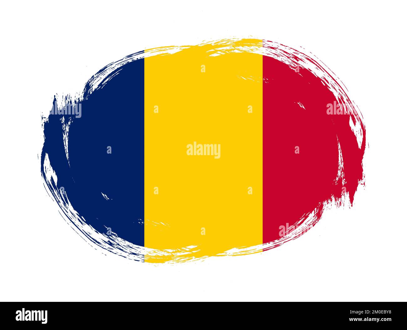 Chad flag in rounded stroke brush background Stock Photo - Alamy