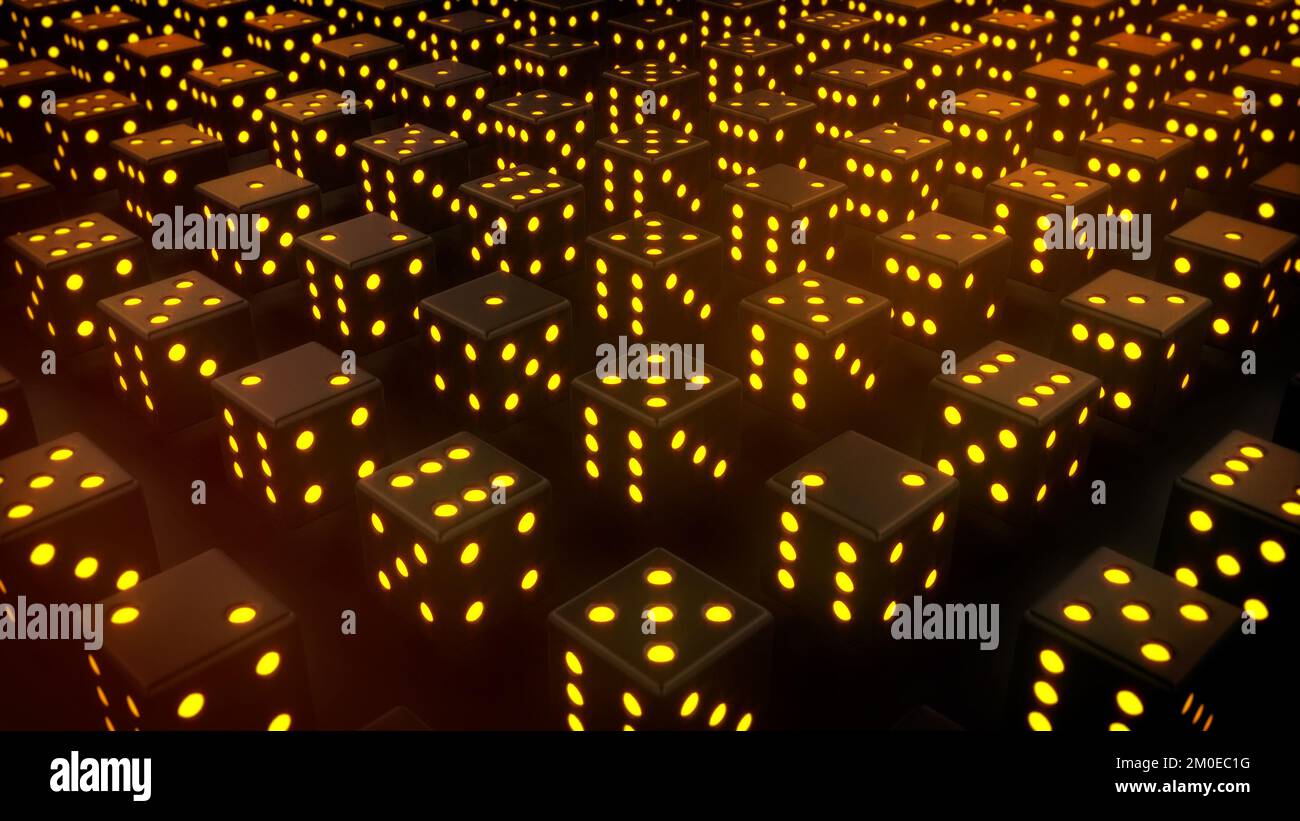 Many scarlet and yellow game of chance dices bg - abstract 3D ...