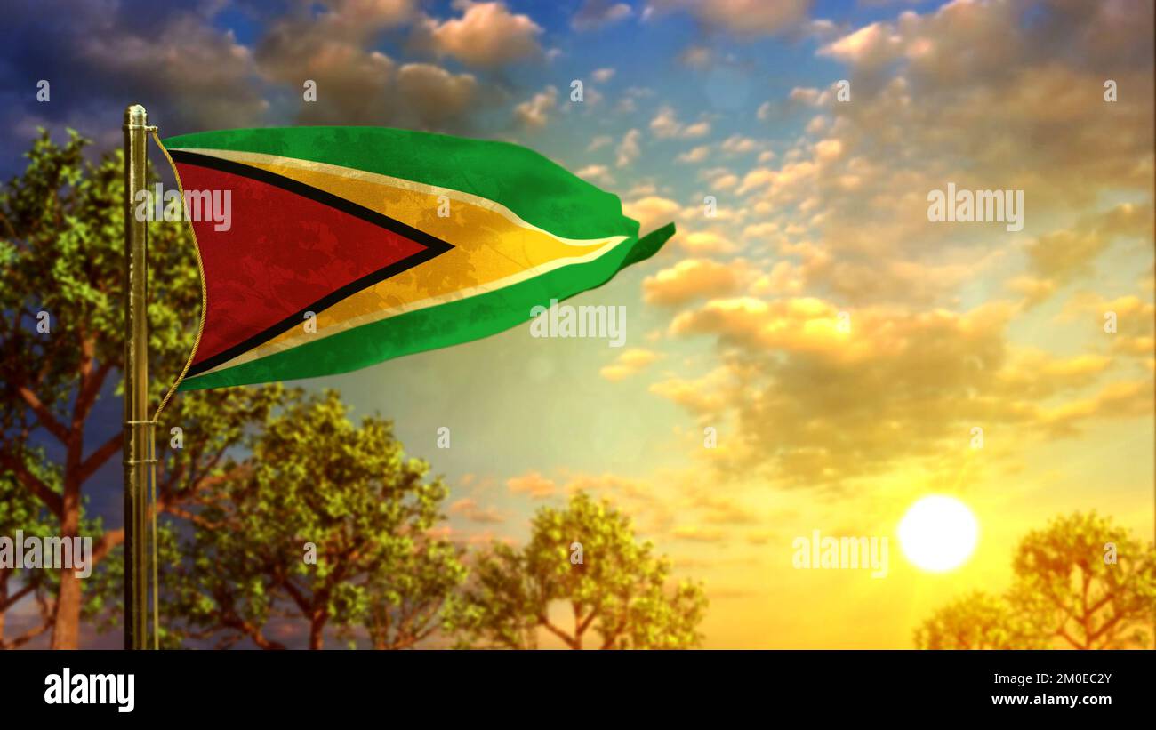 waving flag of Guyana at sundown for any holiday - abstract 3D ...