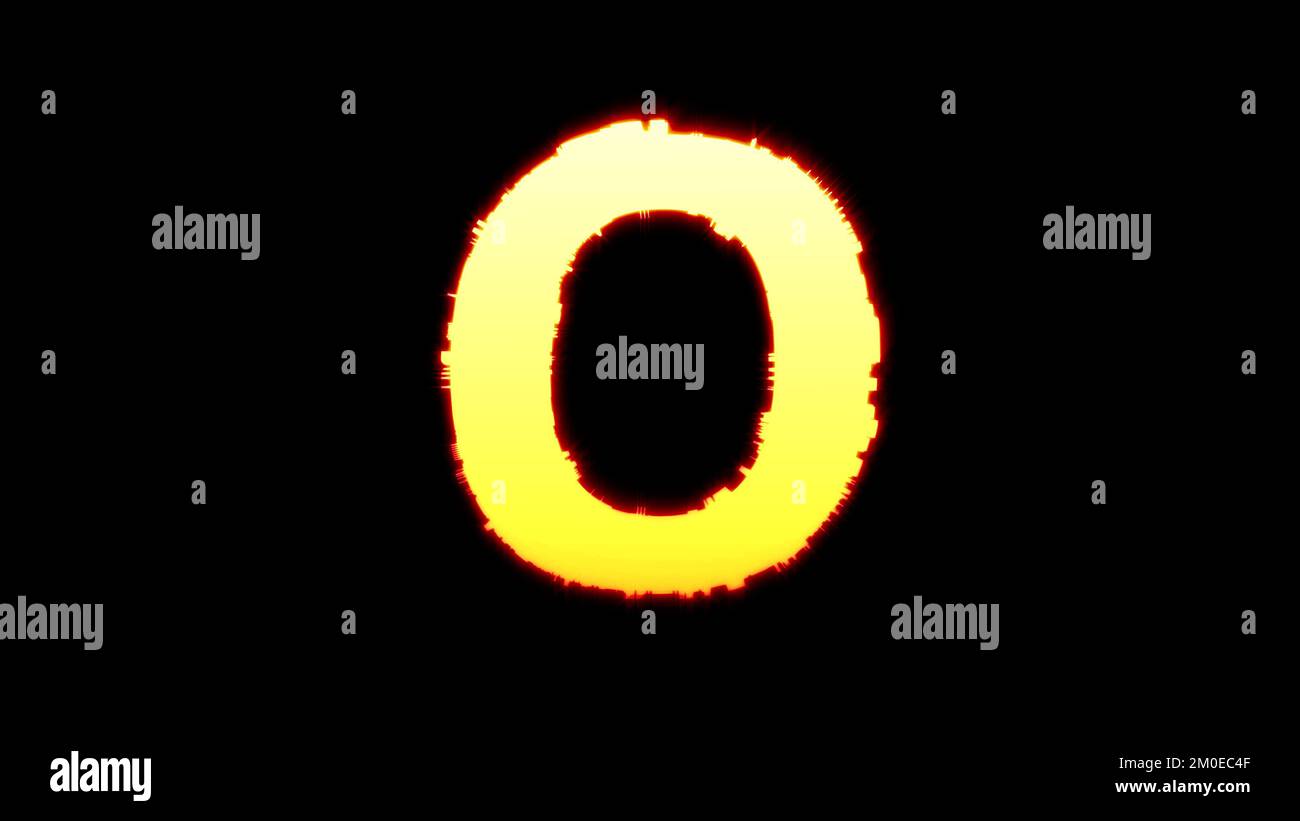 letter O - festive yellow blazing dichroic font on black, isolated ...