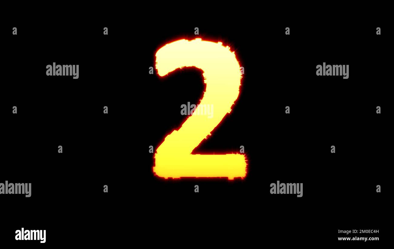 number 2 - colorful vivid yellow burning glitch alphabet on black ...