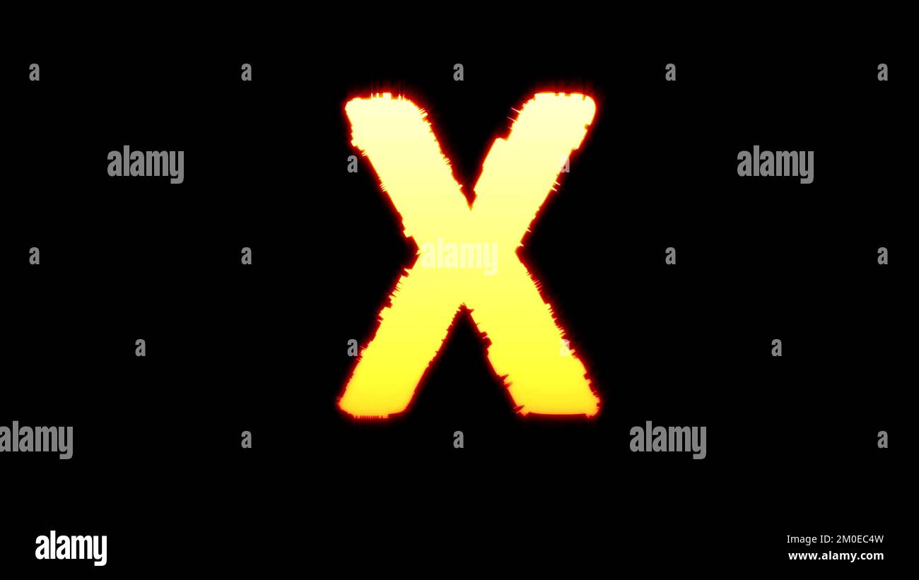 letter X - bright yellow blazing dichroic font on black, isolated ...