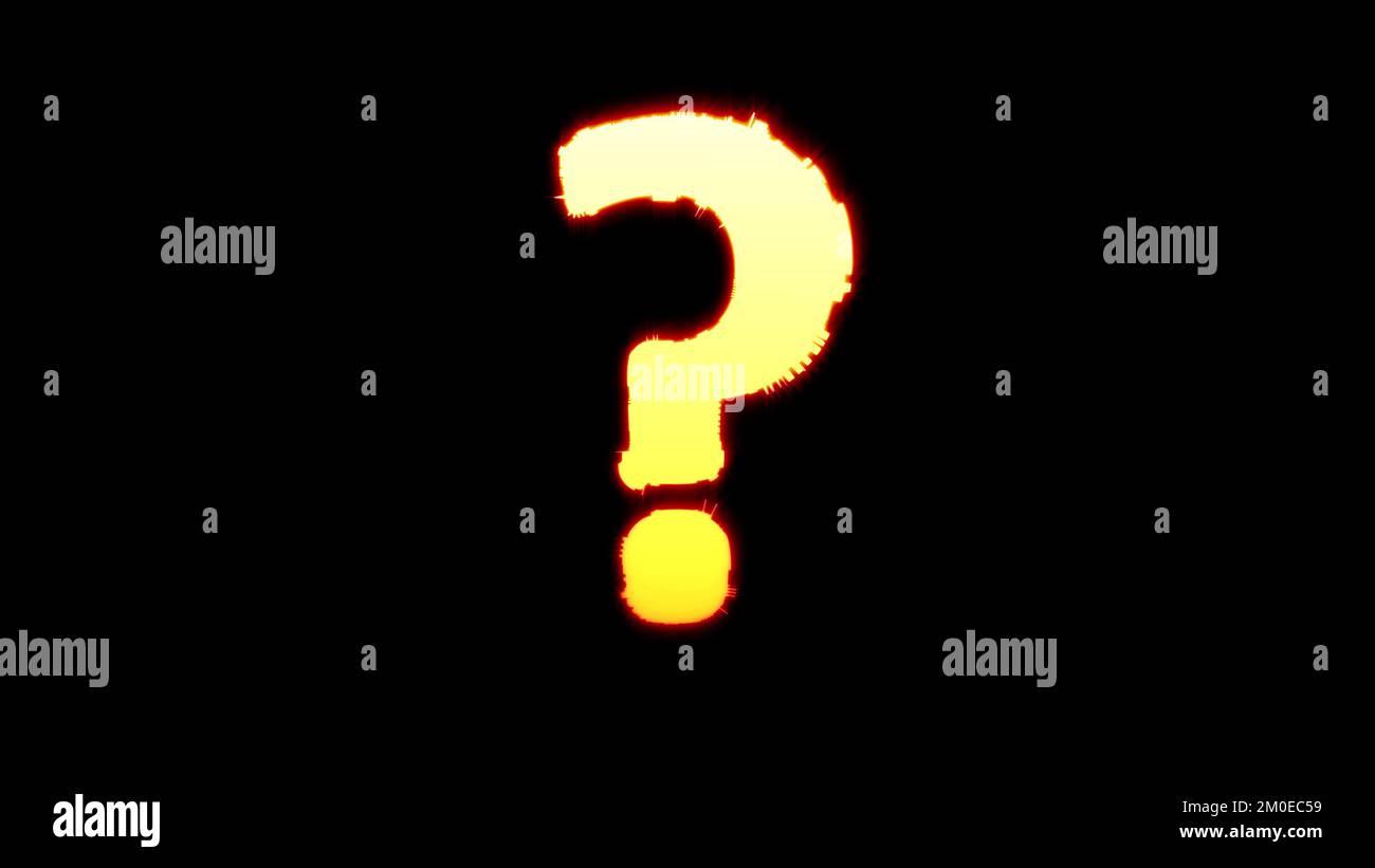 question mark - colorful vivid yellow burning glitchy font on black ...