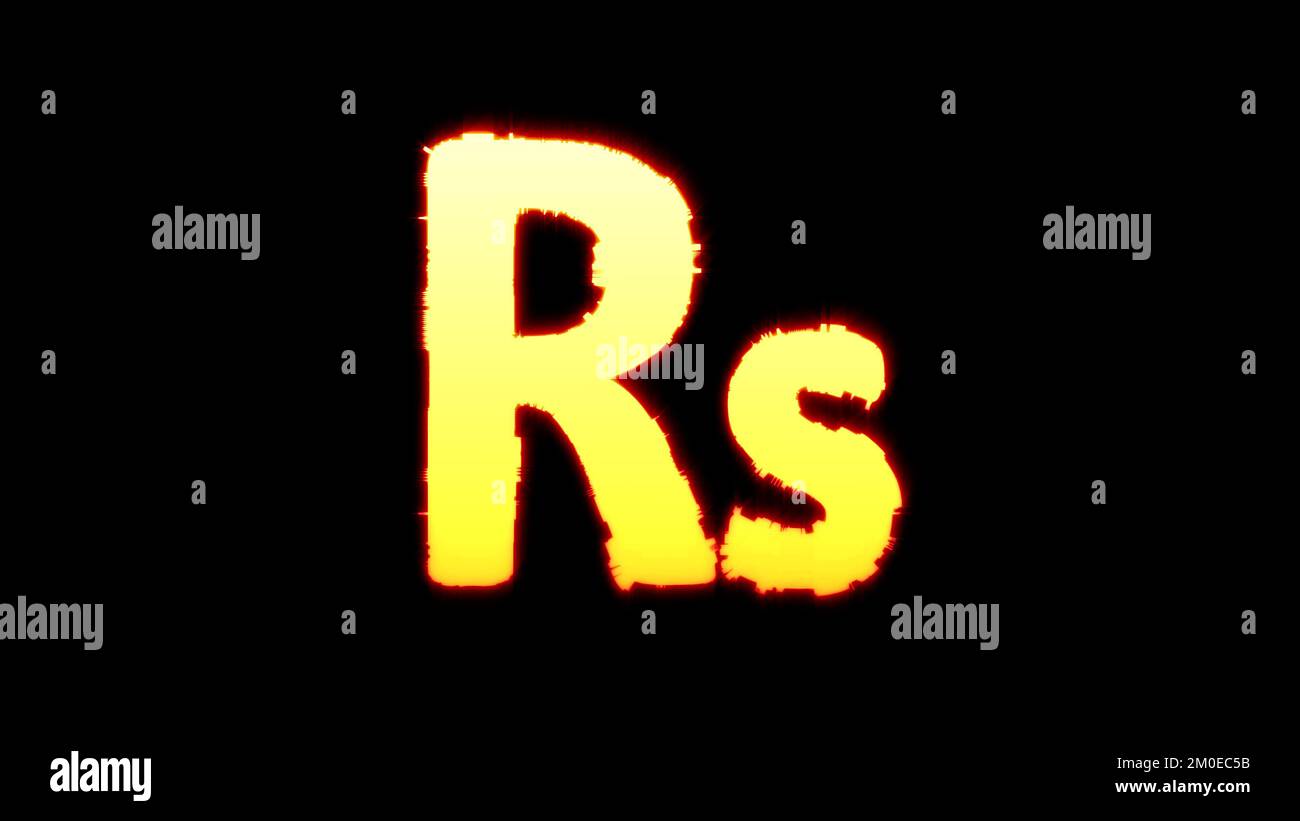 rupee symbol - vivid yellow blazing glitch font on black, isolated ...