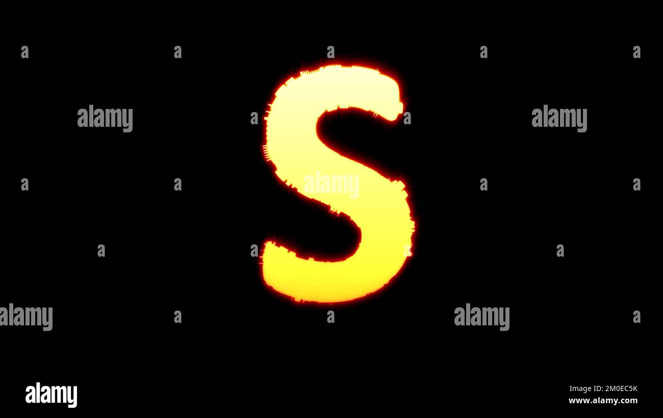 letter S - vivid yellow blazing distortion font on black, isolated ...