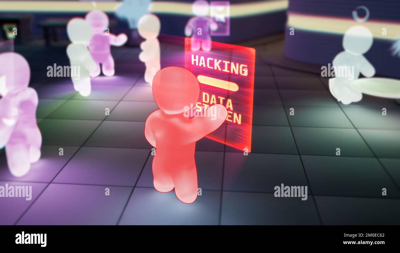 virtual reality avatar of person is hacking with virtual screen ...