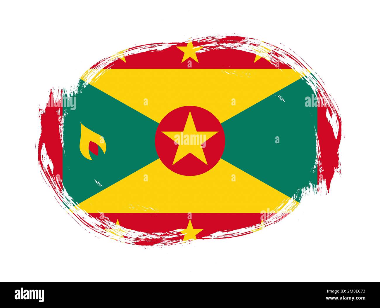 Grenada flag in rounded stroke brush background Stock Photo - Alamy
