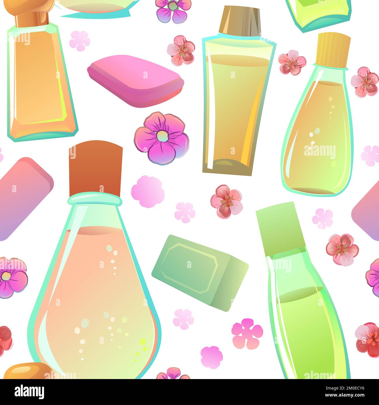 Shampoos and soaps with the scent of flowers. items seamless pattern ...