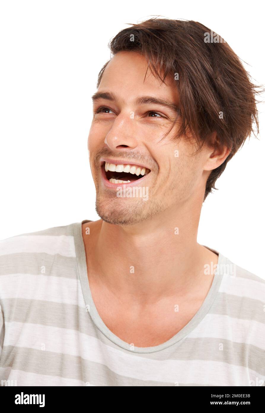 Have the last laugh. Closeup of a happy young man laughing out loud ...