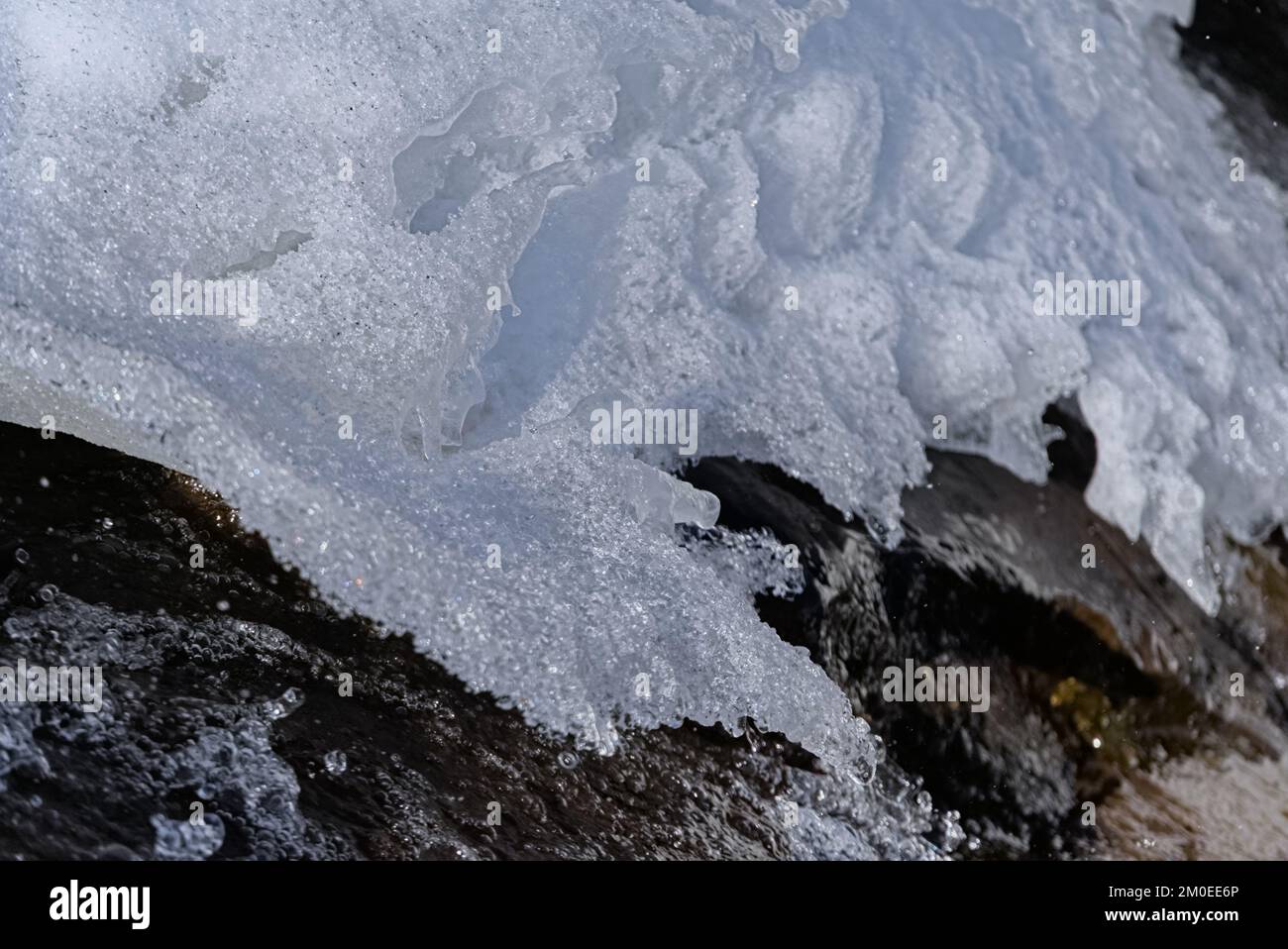 Ice formation around a small water fall on Mt Rose submit trail Stock ...