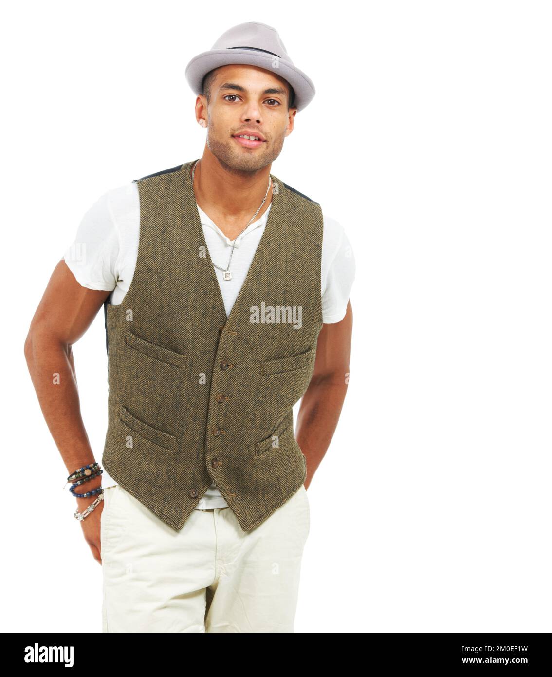 Hip n happening. Handsome young stylish man looking positively at the ...