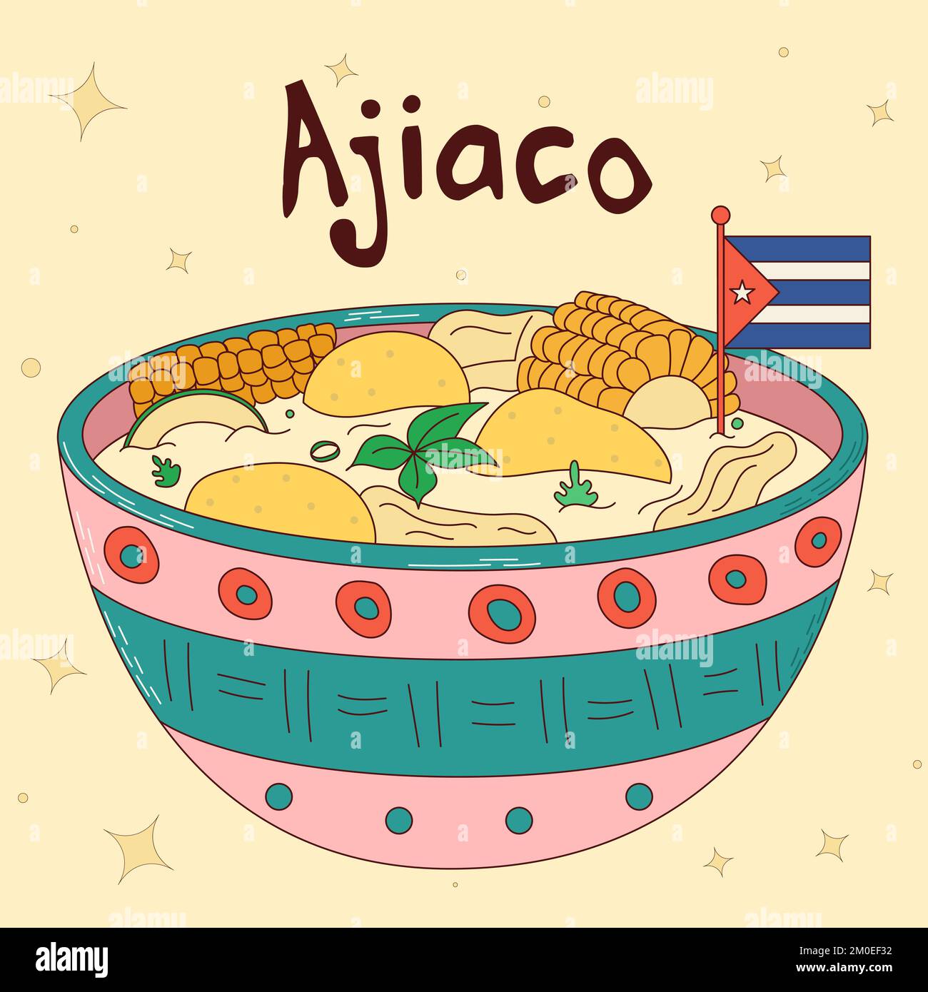 Cuban food. Ajiaco. Traditional Cuban dish. Vector illustration Stock ...