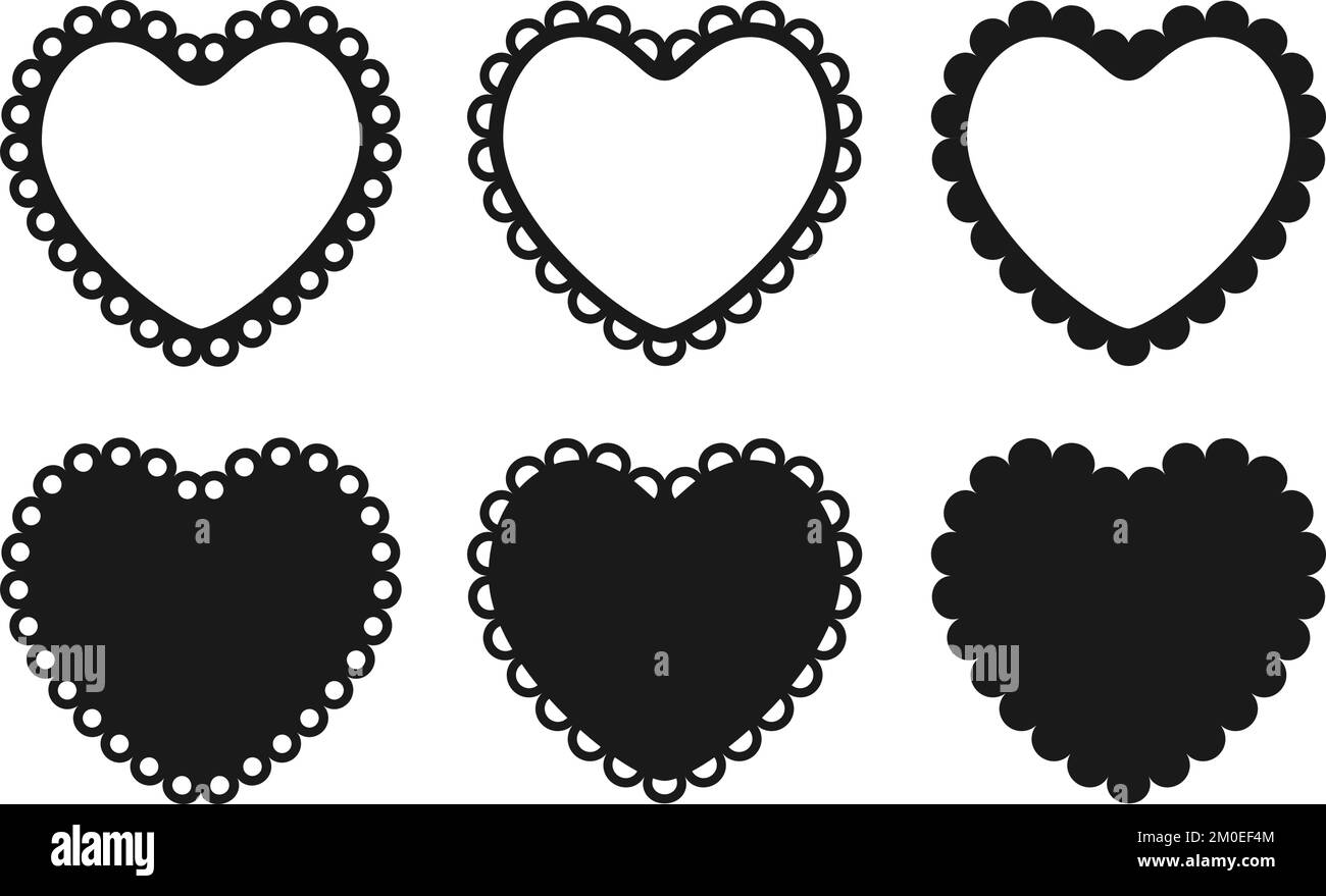 Scalloped edge heart shapes set. Simple heart scalloped border. Fabric ...
