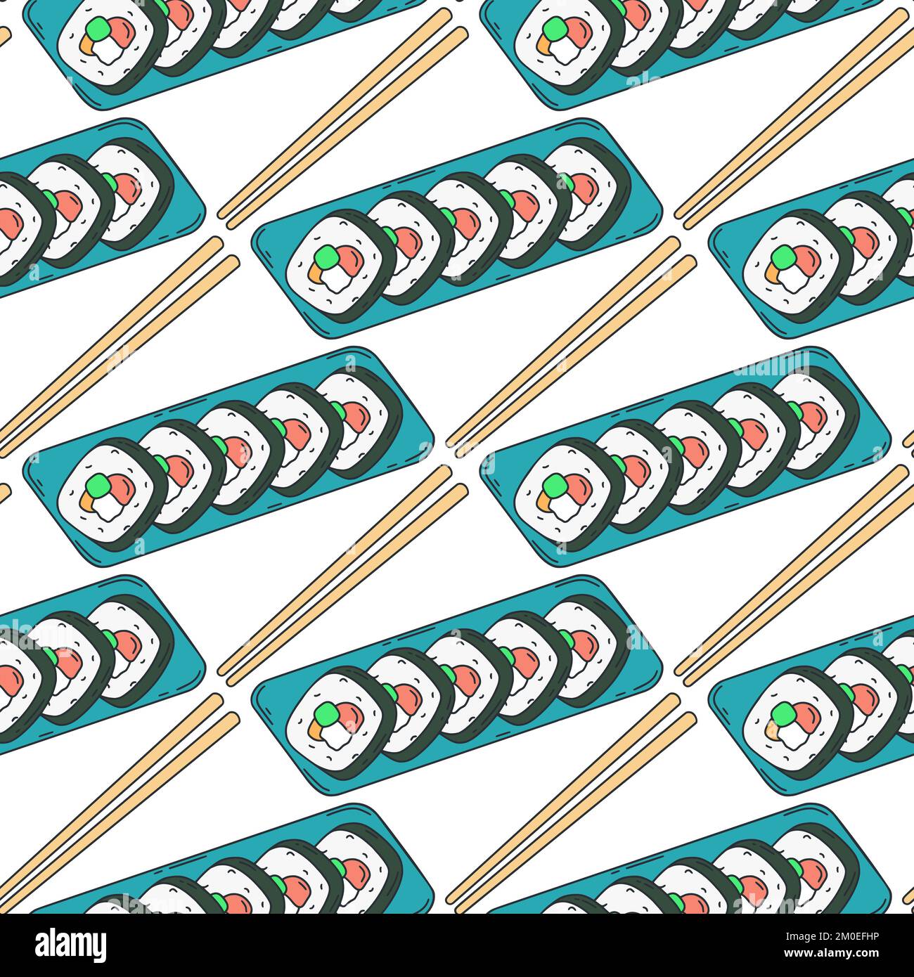 Popular dish Korean cuisine Kimbap seamless pattern. Rolls background ...