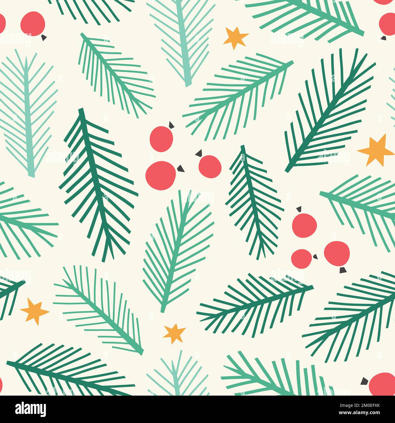 Christmas leaves and berries vector background pattern. Modern trendy festive foliage ...