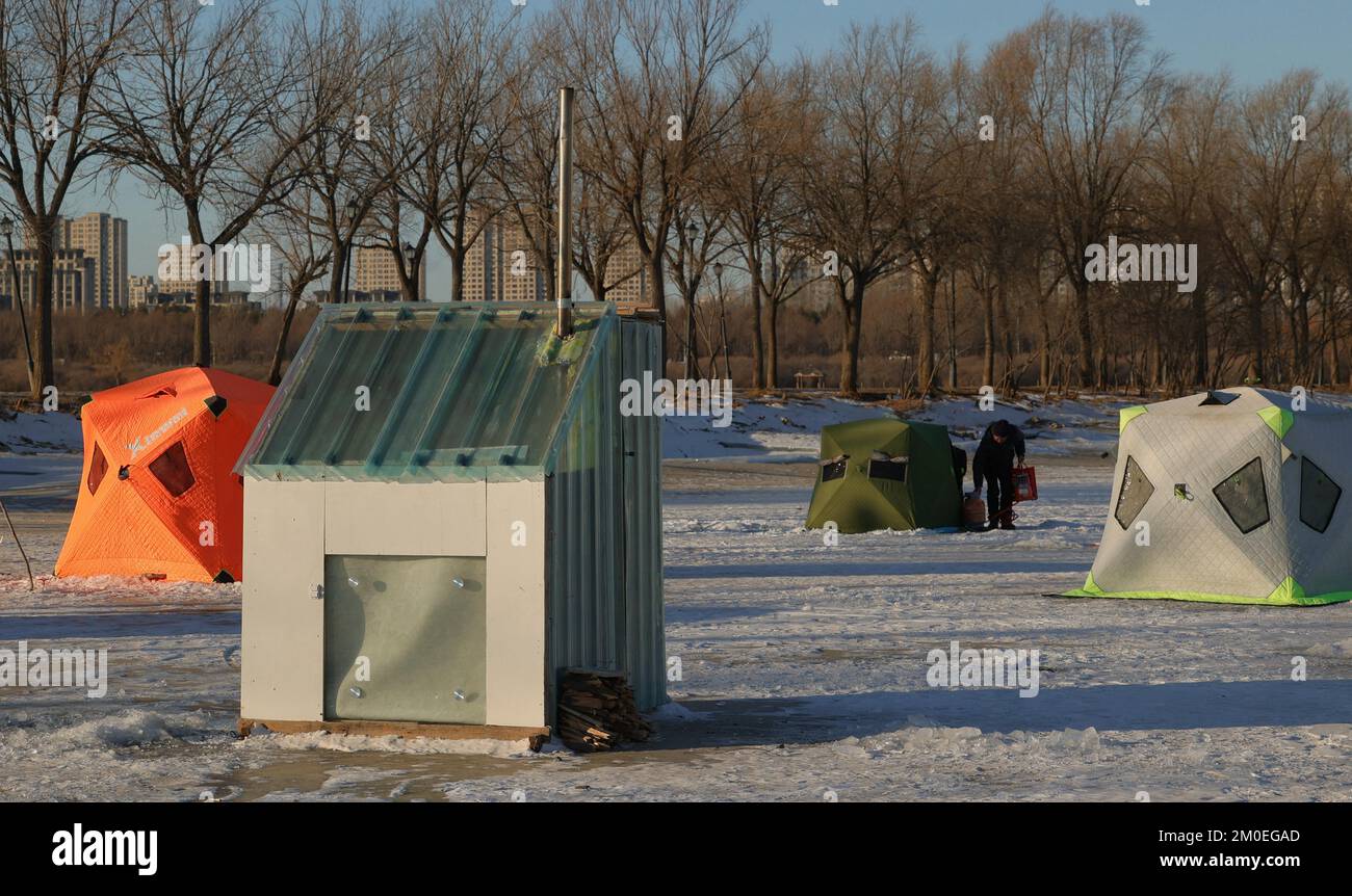 Harbin City, China, 5 December, 2022. Various ice houses for ice ...