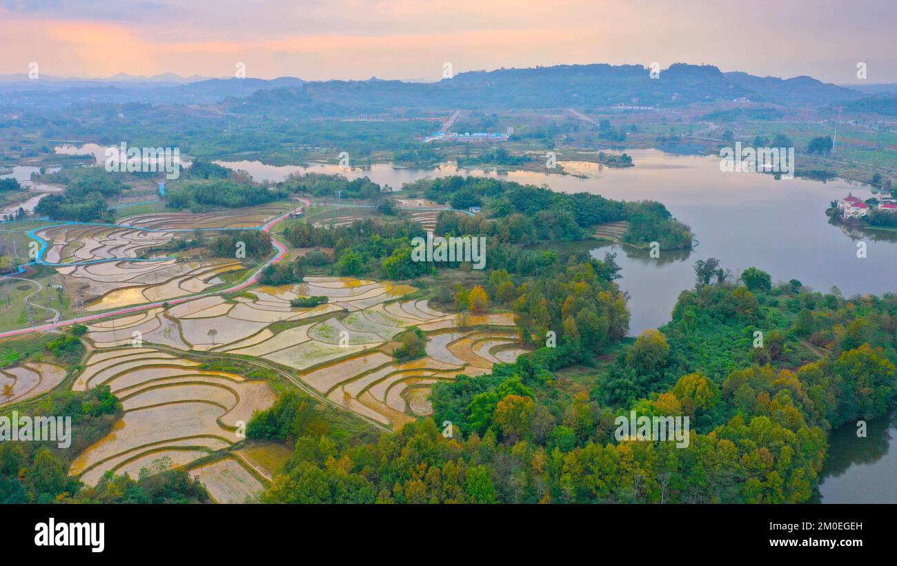 Aerial photo shows the beautiful scenery of Shuanggui Lake National ...