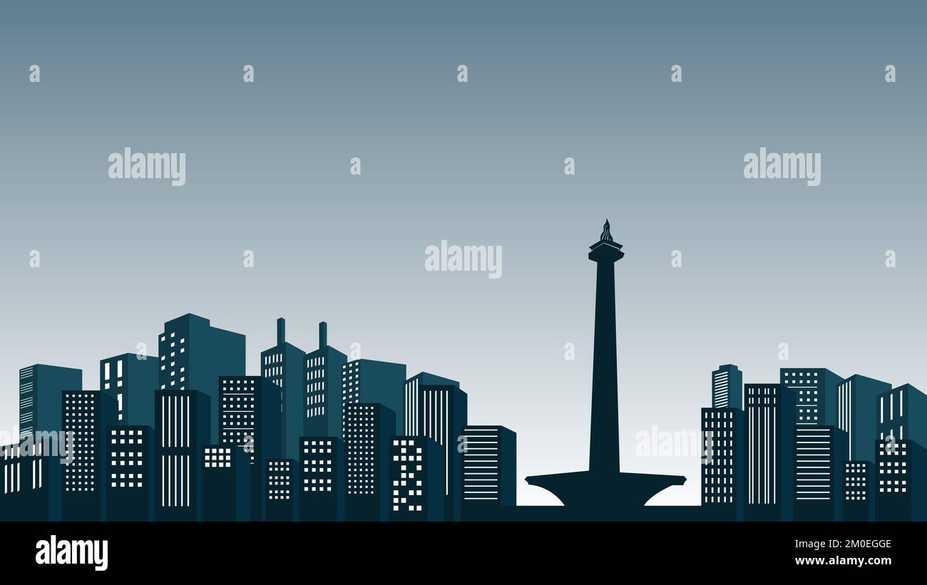 Reflection of Indonesia National monument city vector background with ...