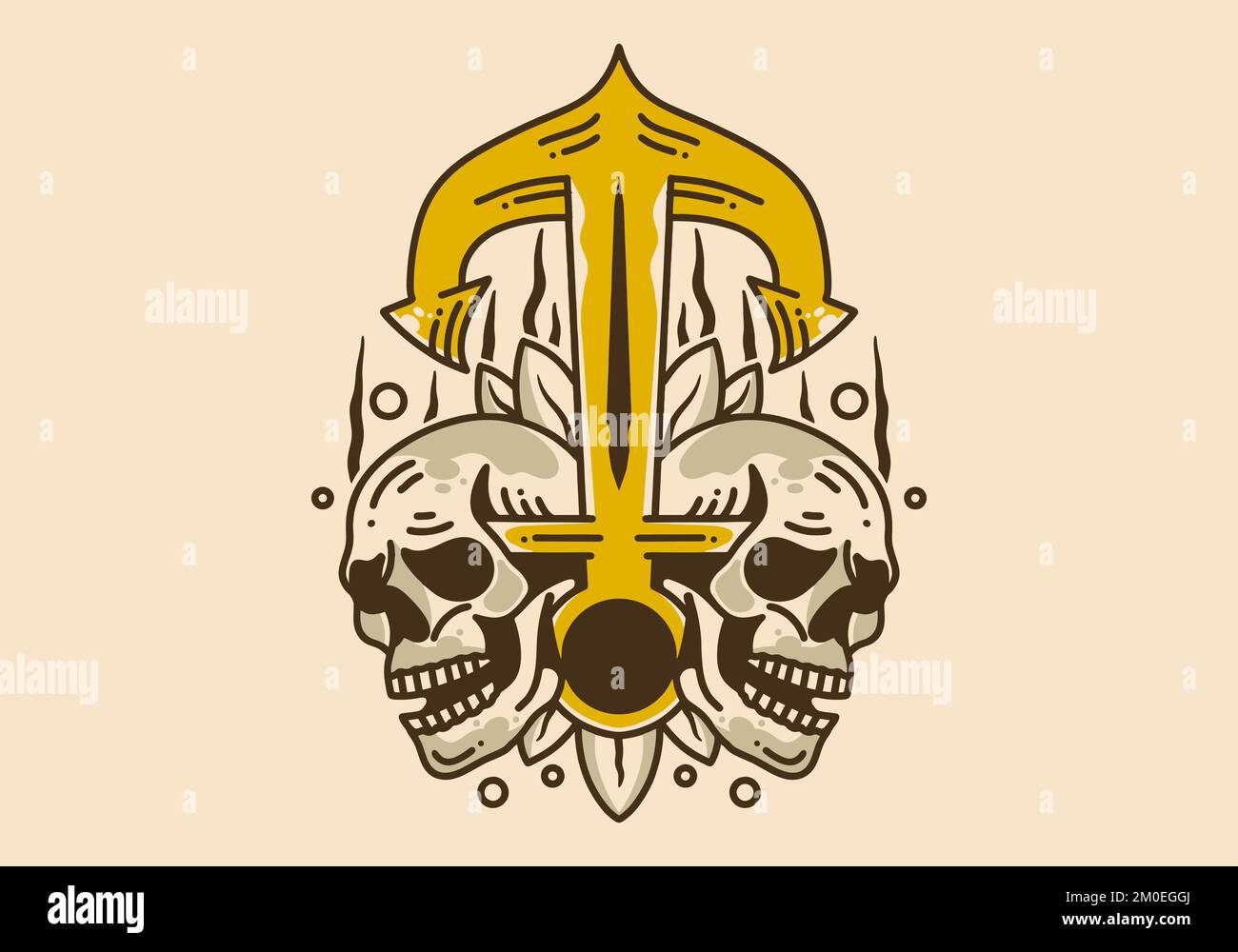 Vintage art illustration design of anchor and two skulls Stock Vector ...