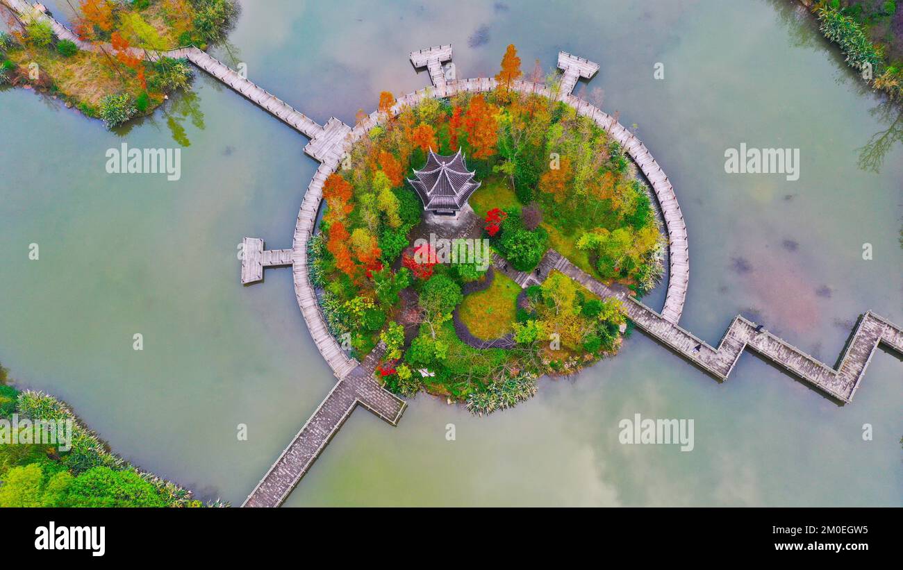 Aerial photo shows the beautiful scenery of Shuanggui Lake National ...