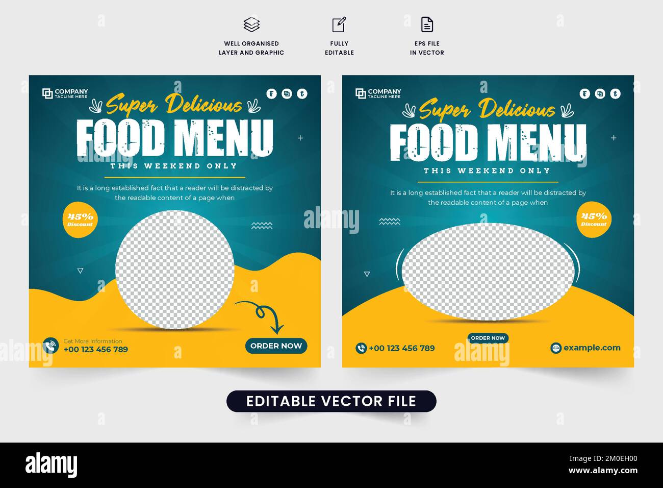 Delicious food menu promotional template design for social media ...