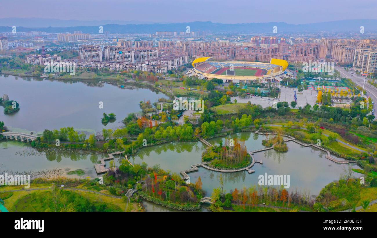 Aerial photo shows the beautiful scenery of Shuanggui Lake National ...