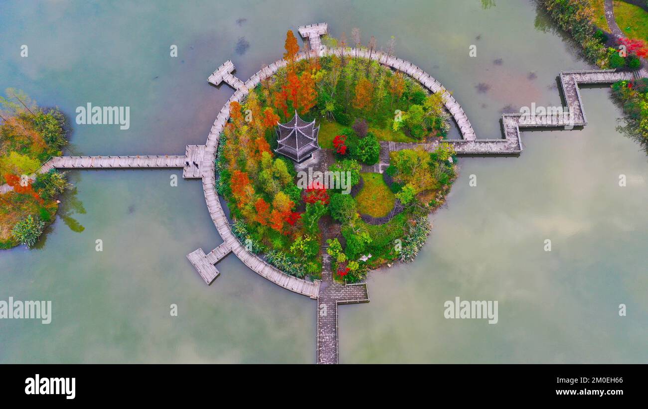 Aerial photo shows the beautiful scenery of Shuanggui Lake National ...