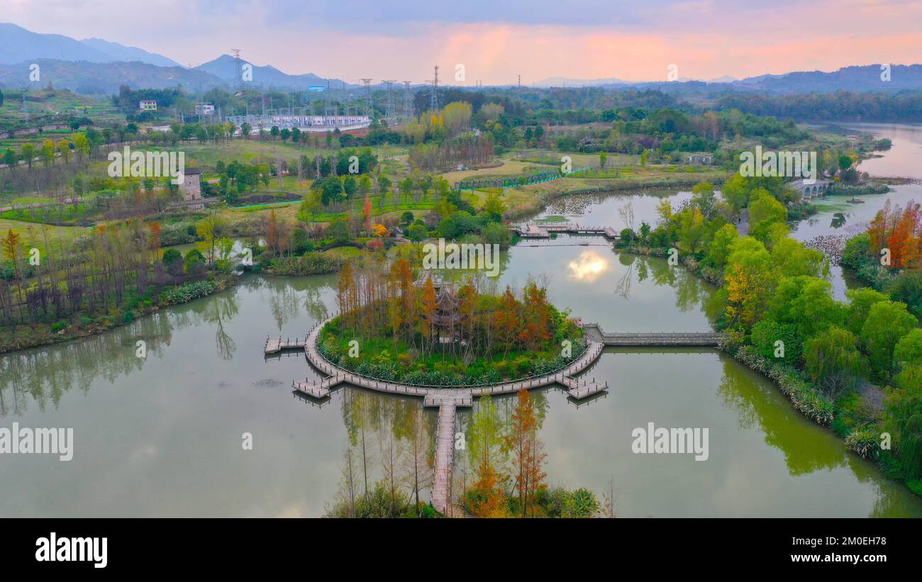 Aerial photo shows the beautiful scenery of Shuanggui Lake National ...