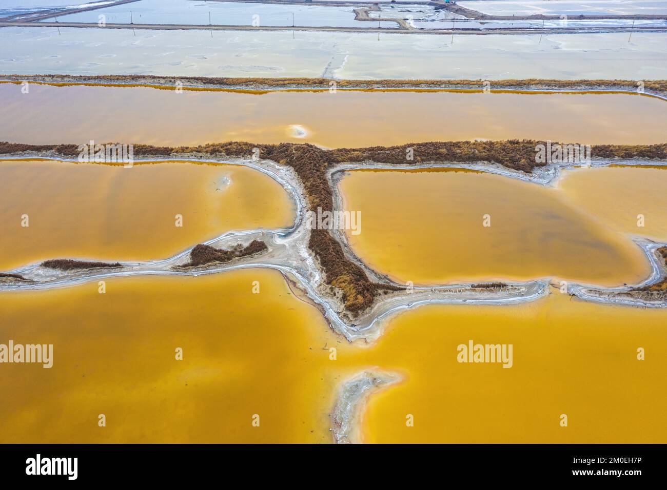 Aerial photo shows the colorful salt lakes in Yuncheng City, north ...