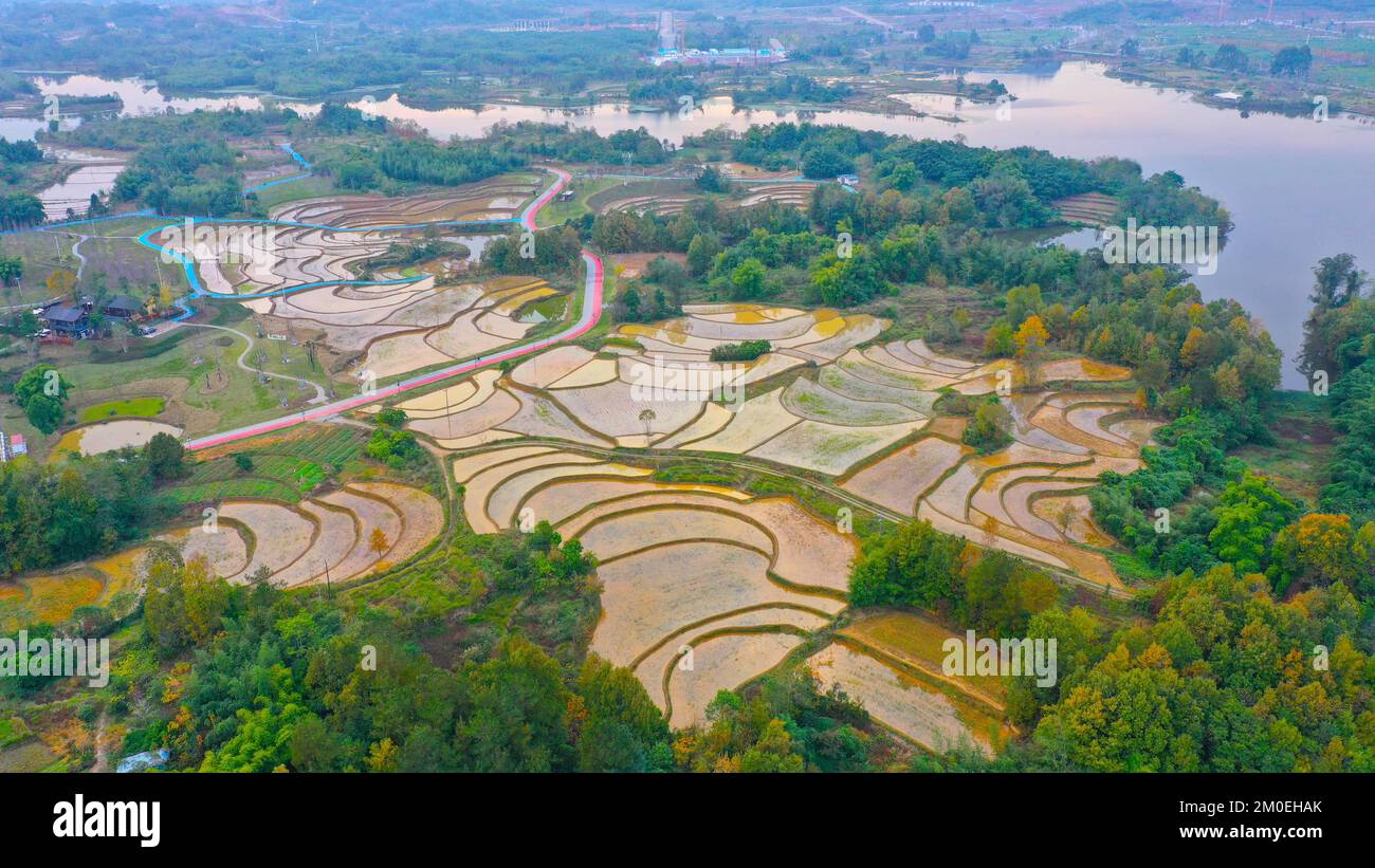 Aerial photo shows the beautiful scenery of Shuanggui Lake National ...